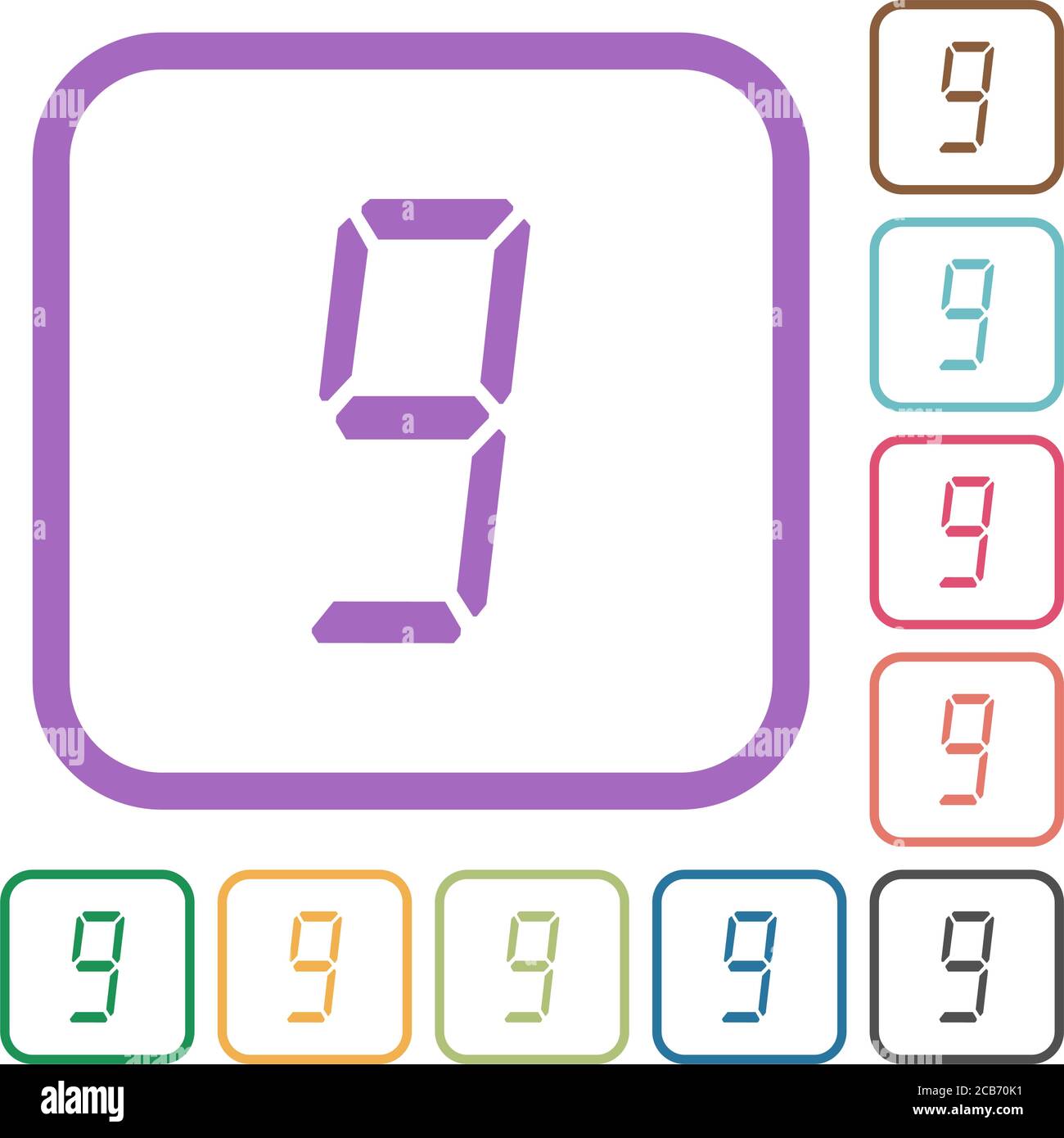 digital number nine of seven segment type simple icons in color rounded ...