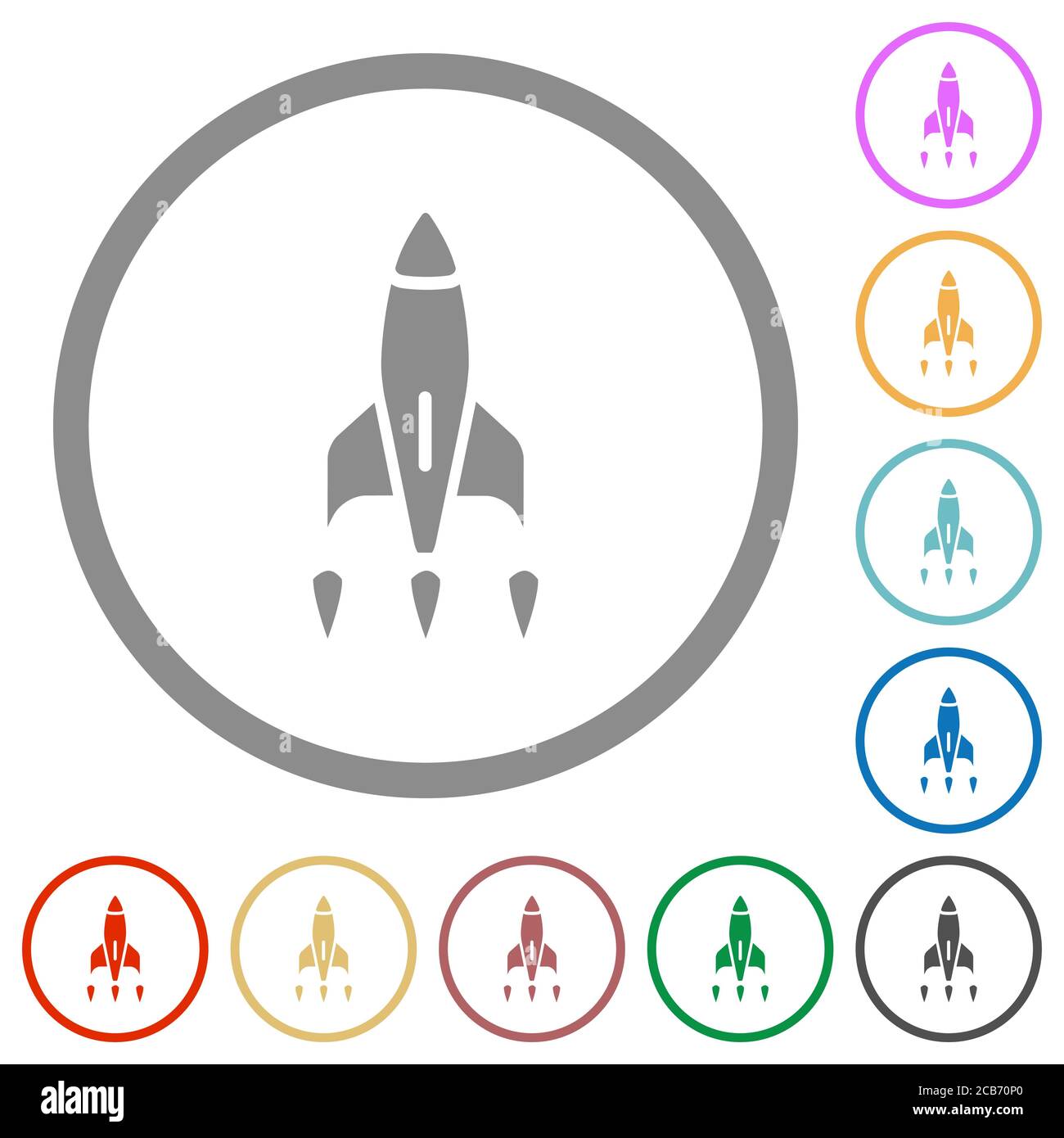 Rocket flat color icons in round outlines on white background Stock ...