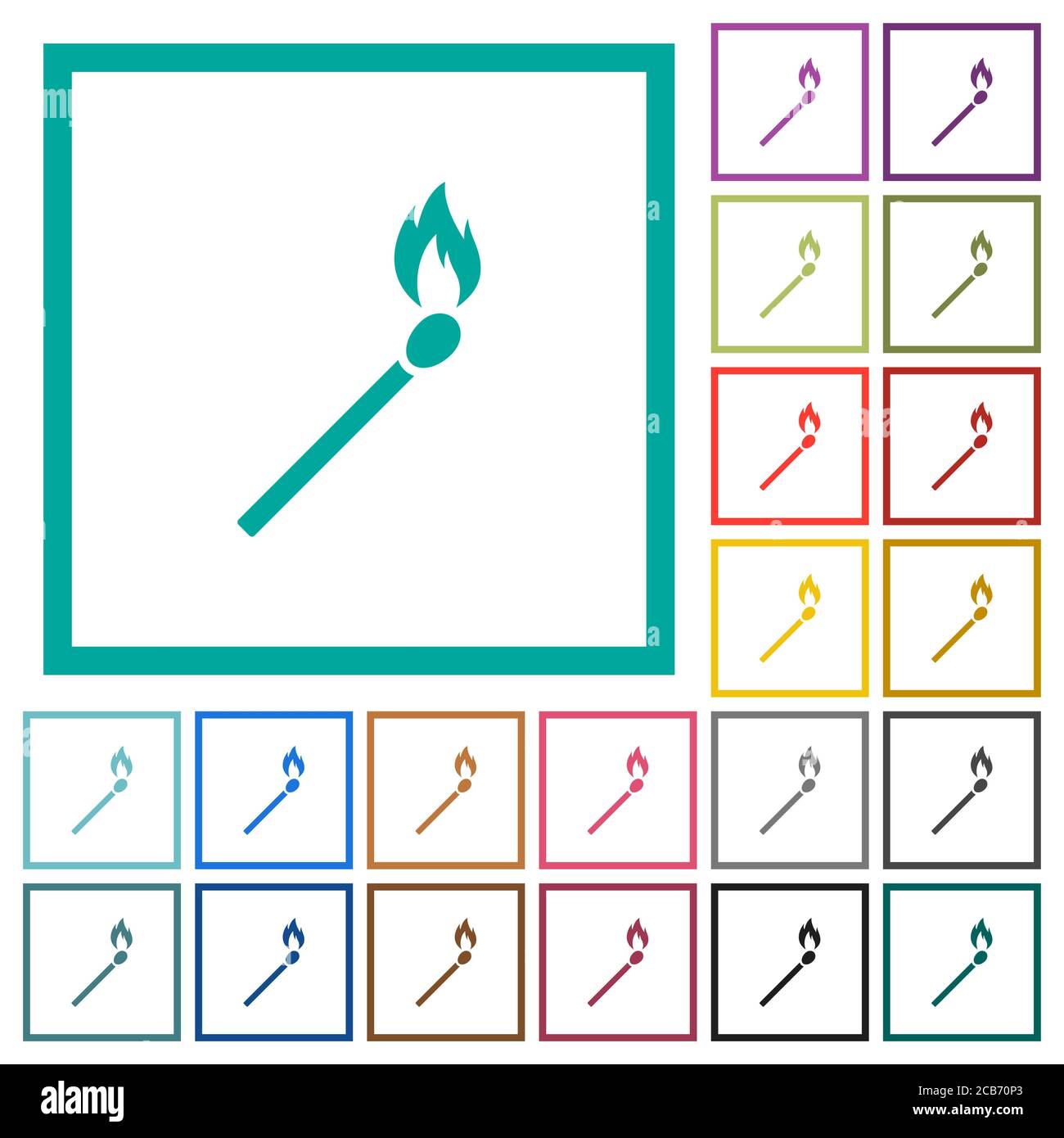 Matchstick flat color icons with quadrant frames on white background ...