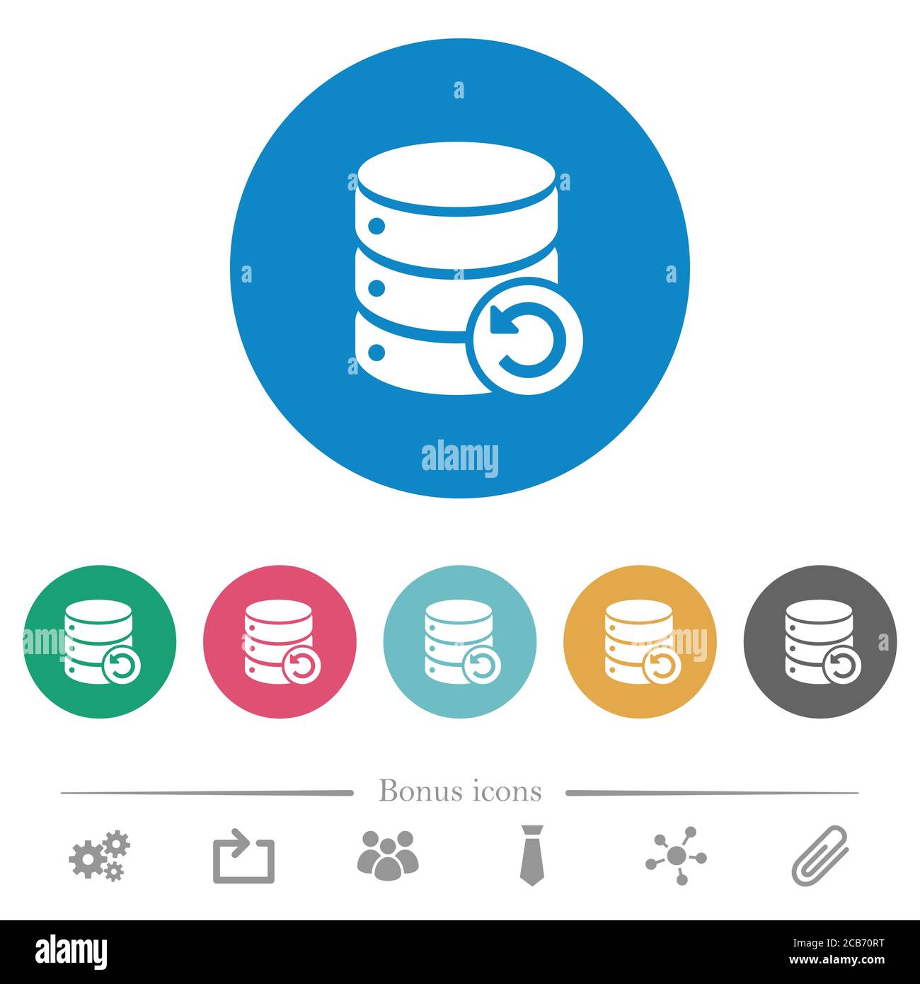 Undo database changes flat white icons on round color backgrounds. 6 ...