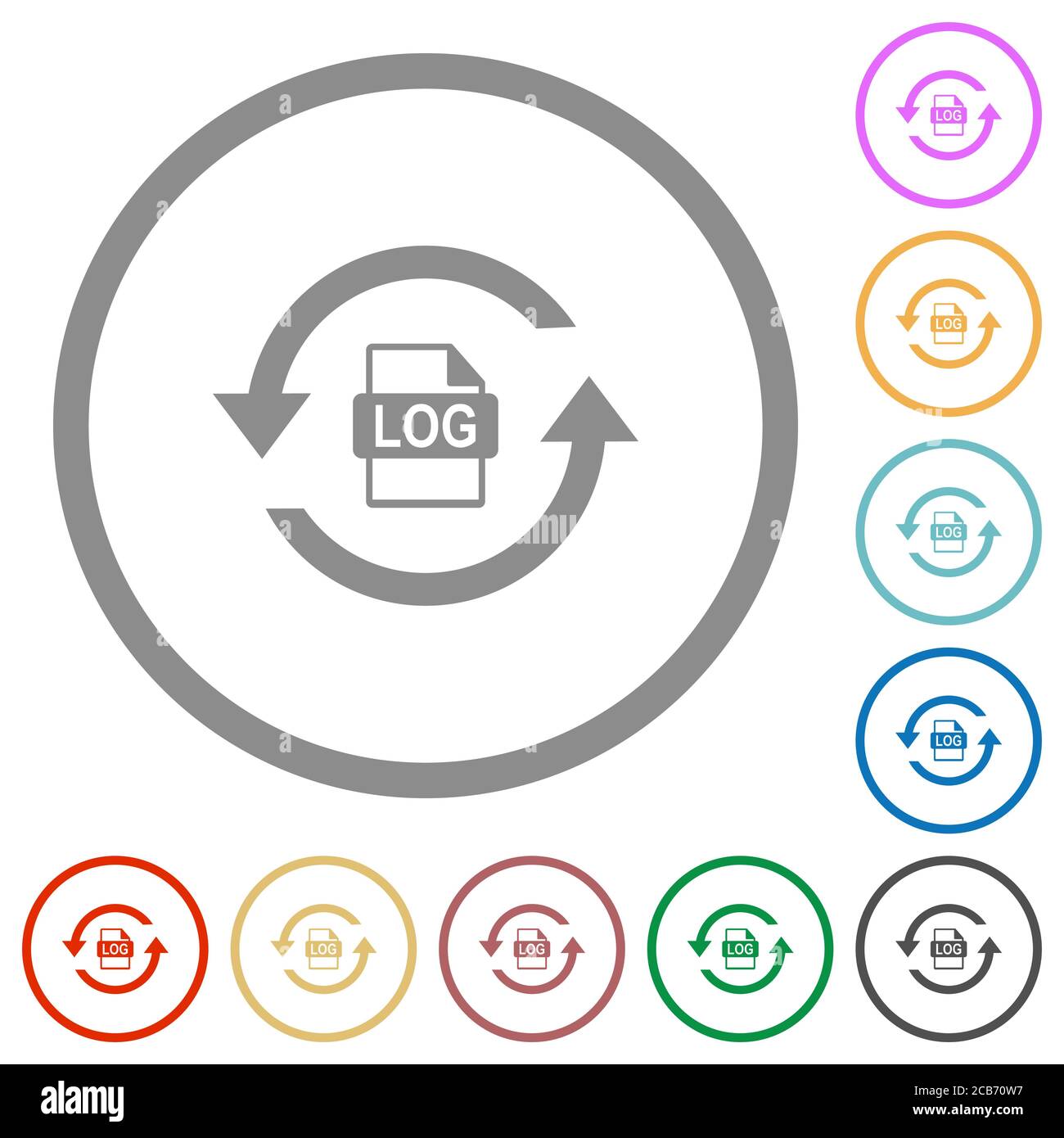 Log file rotation flat color icons in round outlines on white ...