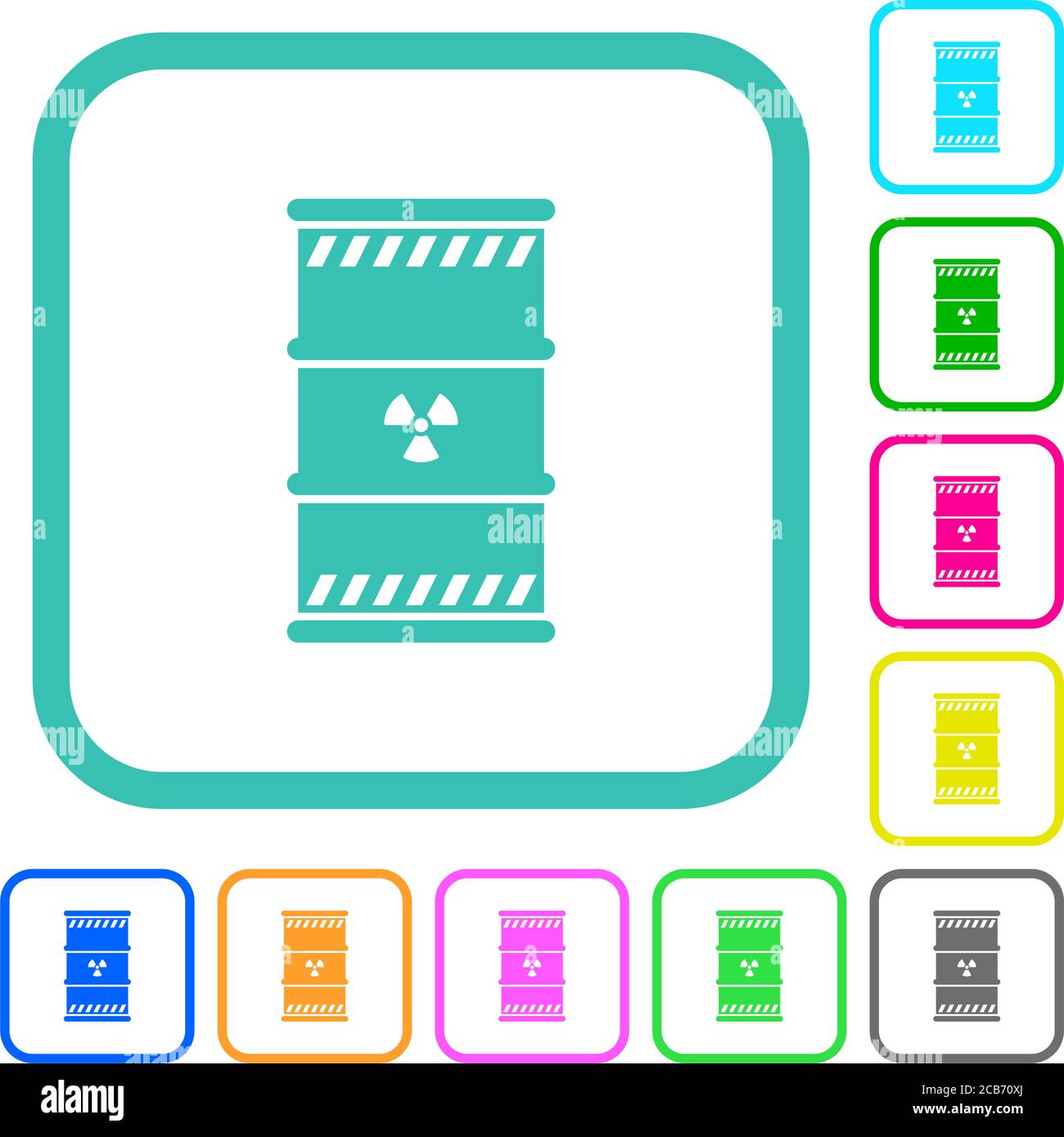 Radioactive waste vivid colored flat icons in curved borders on white ...