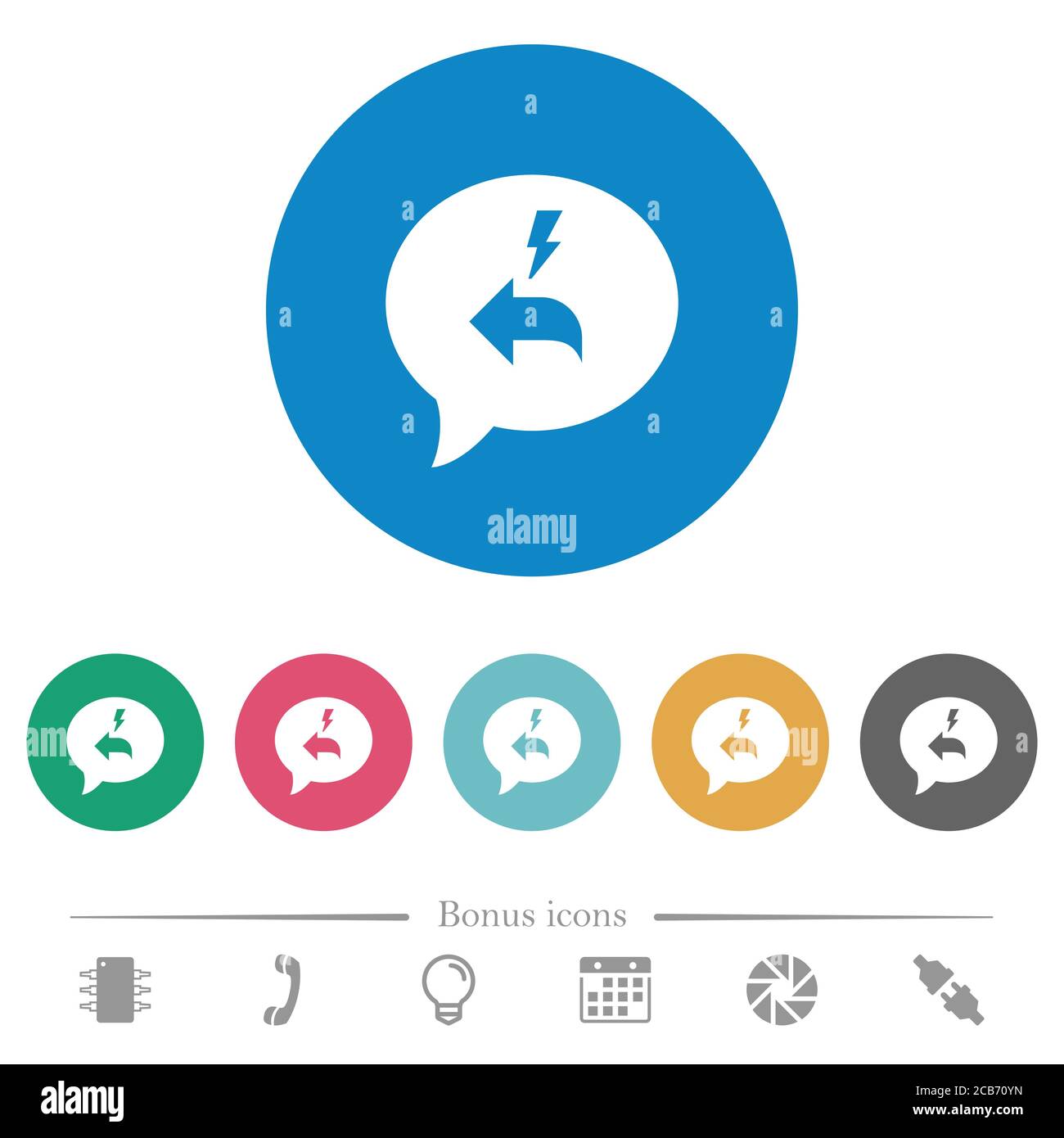 Quick reply message flat white icons on round color backgrounds. 6 ...