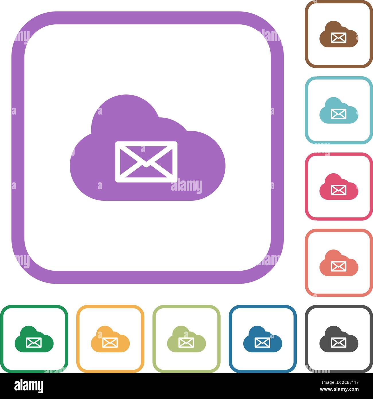 Cloud mail system simple icons in color rounded square frames on white ...