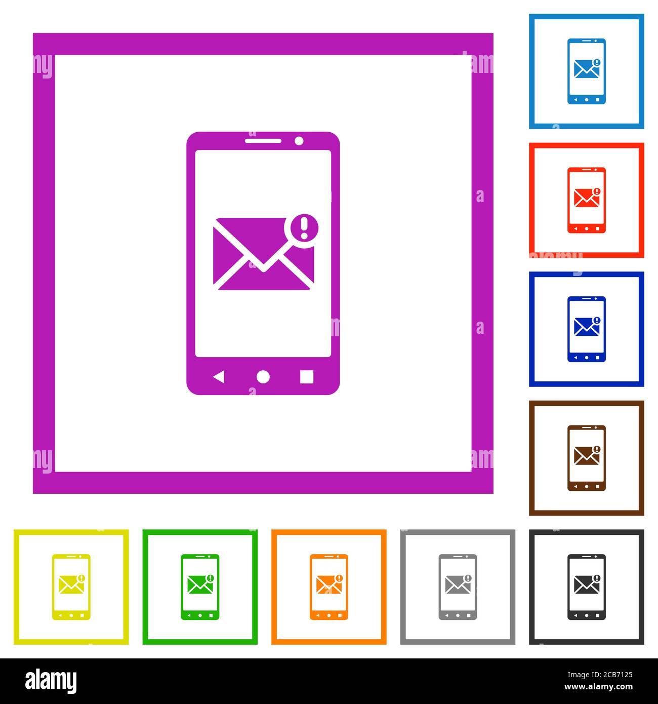 Smartphone incoming message flat color icons in square frames on white ...