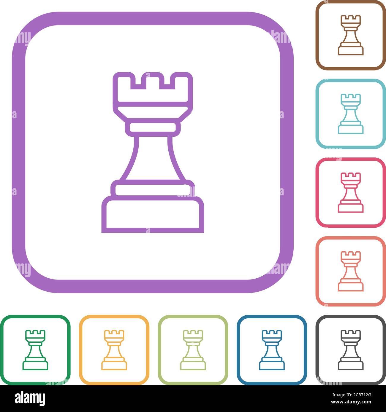 White chess rook simple icons in color rounded square frames on white ...