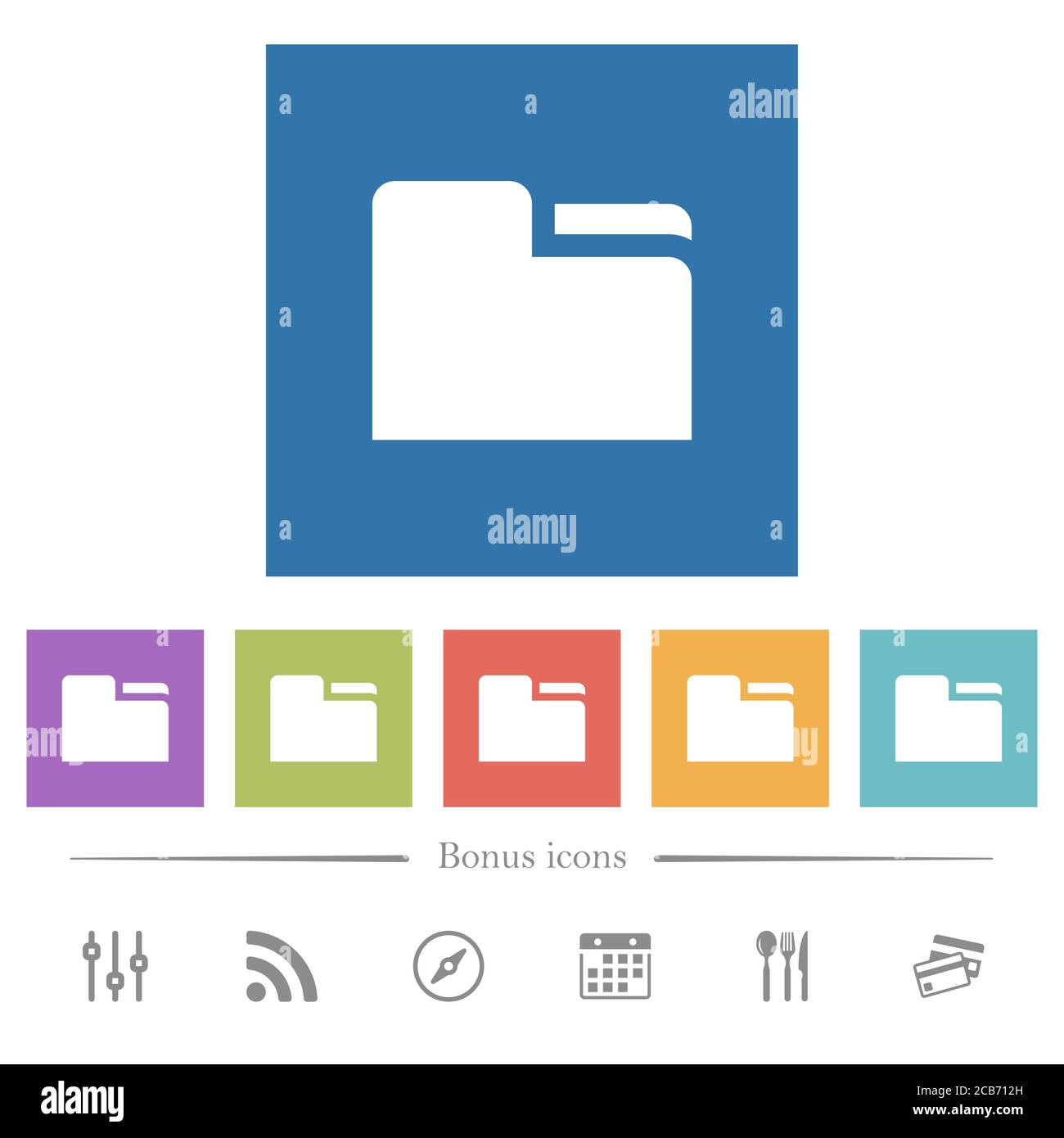 Tab folder flat white icons in square backgrounds. 6 bonus icons ...