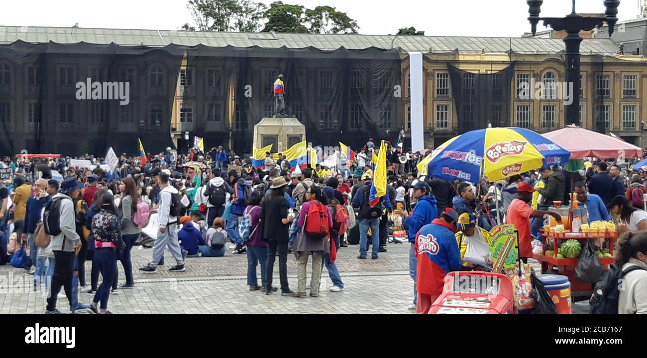 Protest in country capital Bogota. Colombian unions and student groups ...