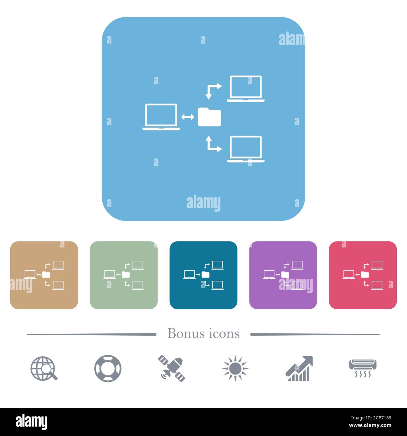 Network file system white flat icons on color rounded square ...