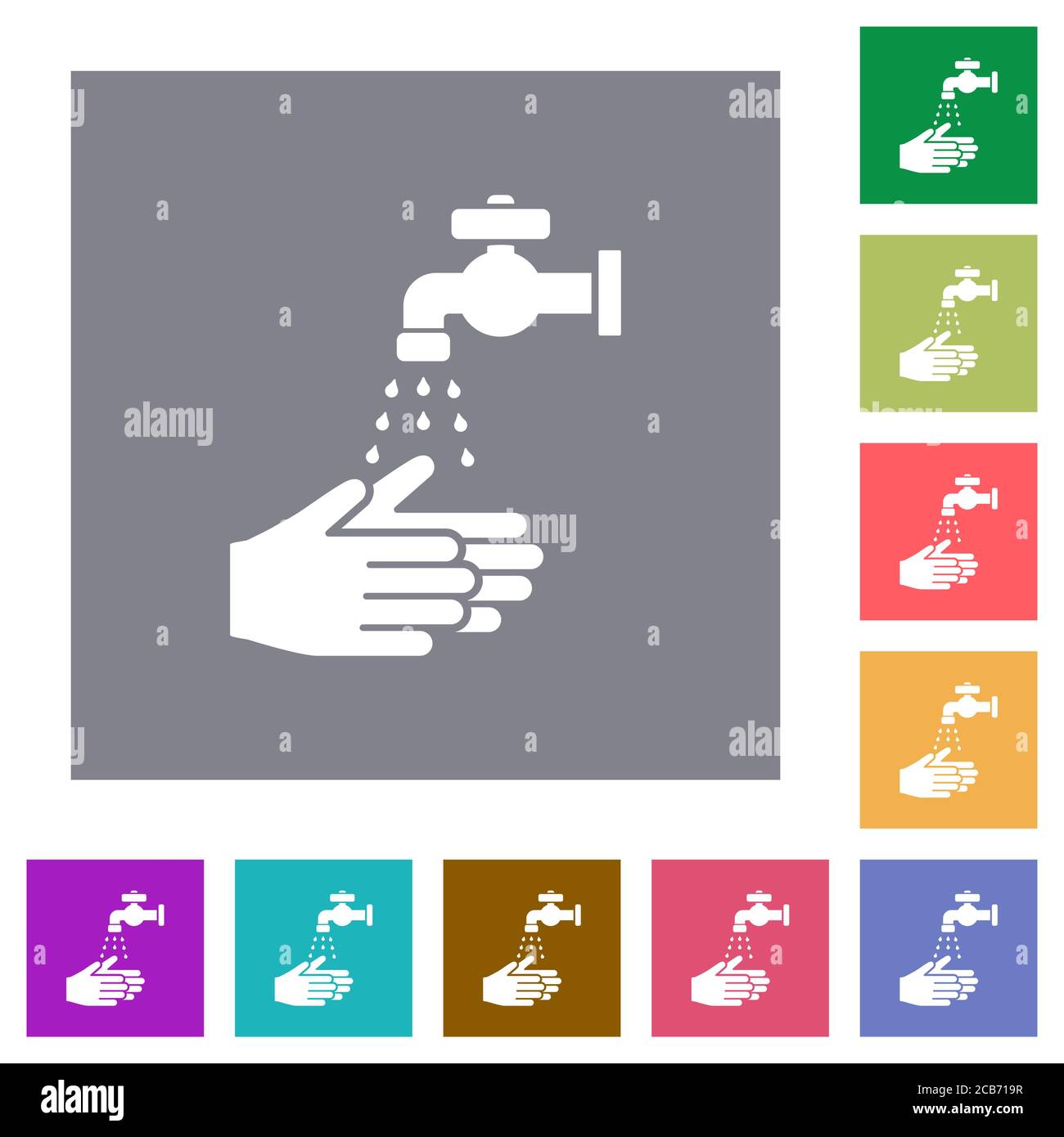 Hand washing flat icons on simple color square backgrounds Stock Vector ...