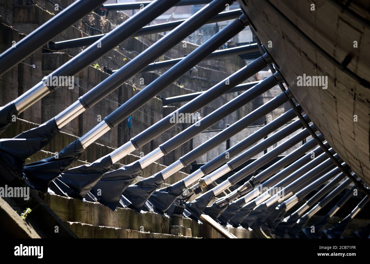 A view of the new props underneath HMS Victory as she is 'afloat' again ...