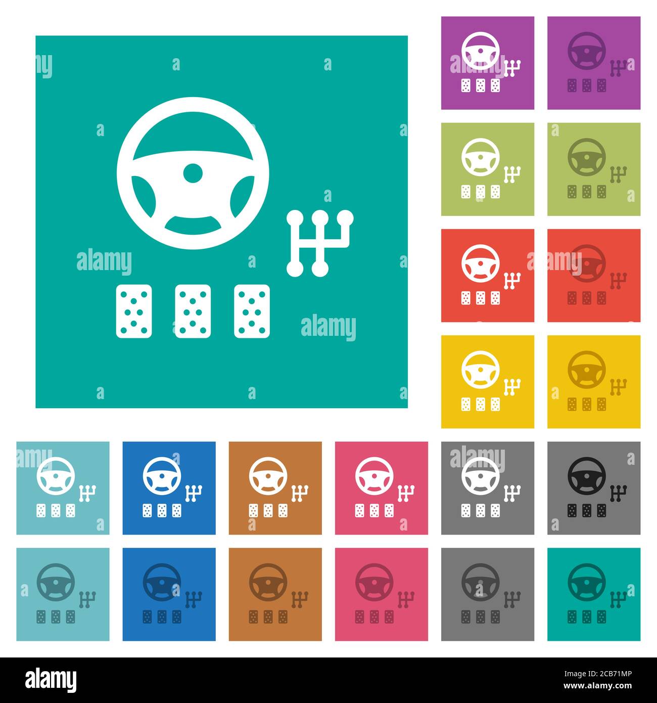 Car controls multi colored flat icons on plain square backgrounds ...