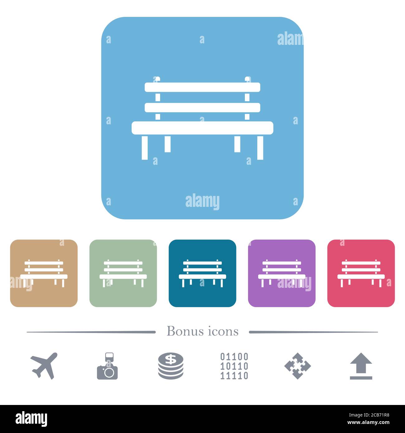Park bench white flat icons on color rounded square backgrounds. 6 ...