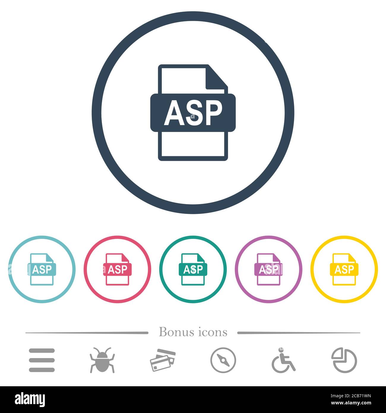 ASP file format flat color icons in round outlines. 6 bonus icons ...