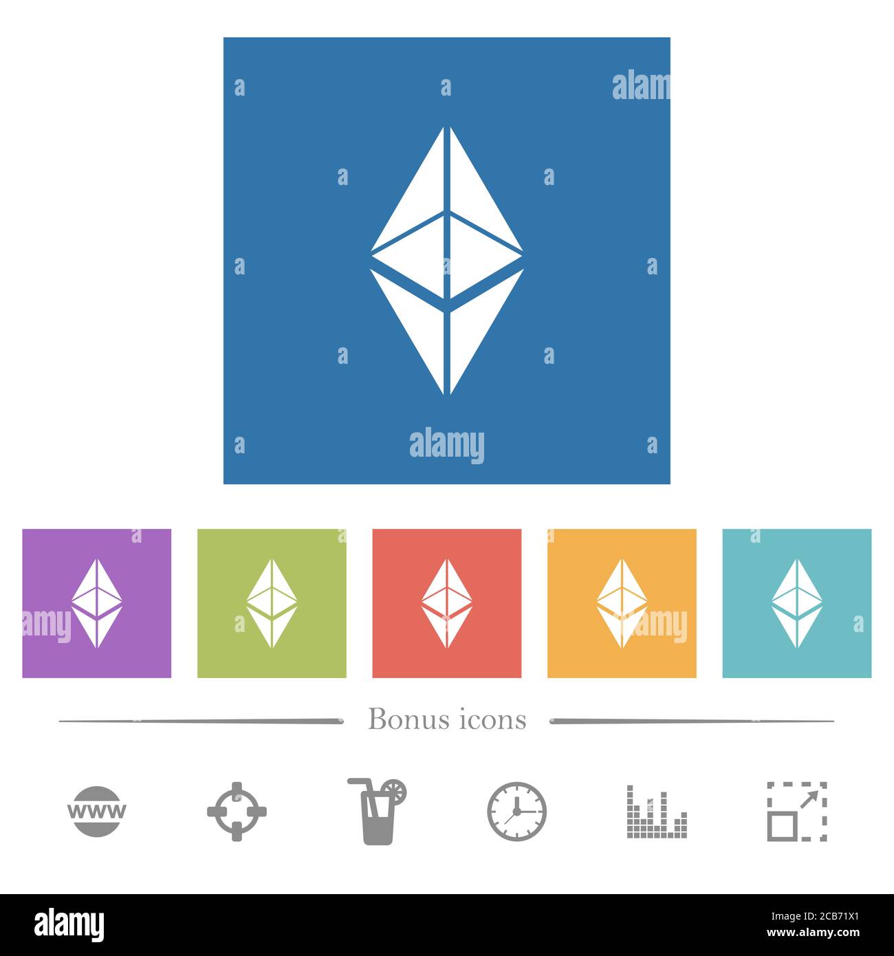 Ethereum classic digital cryptocurrency flat white icons in square ...