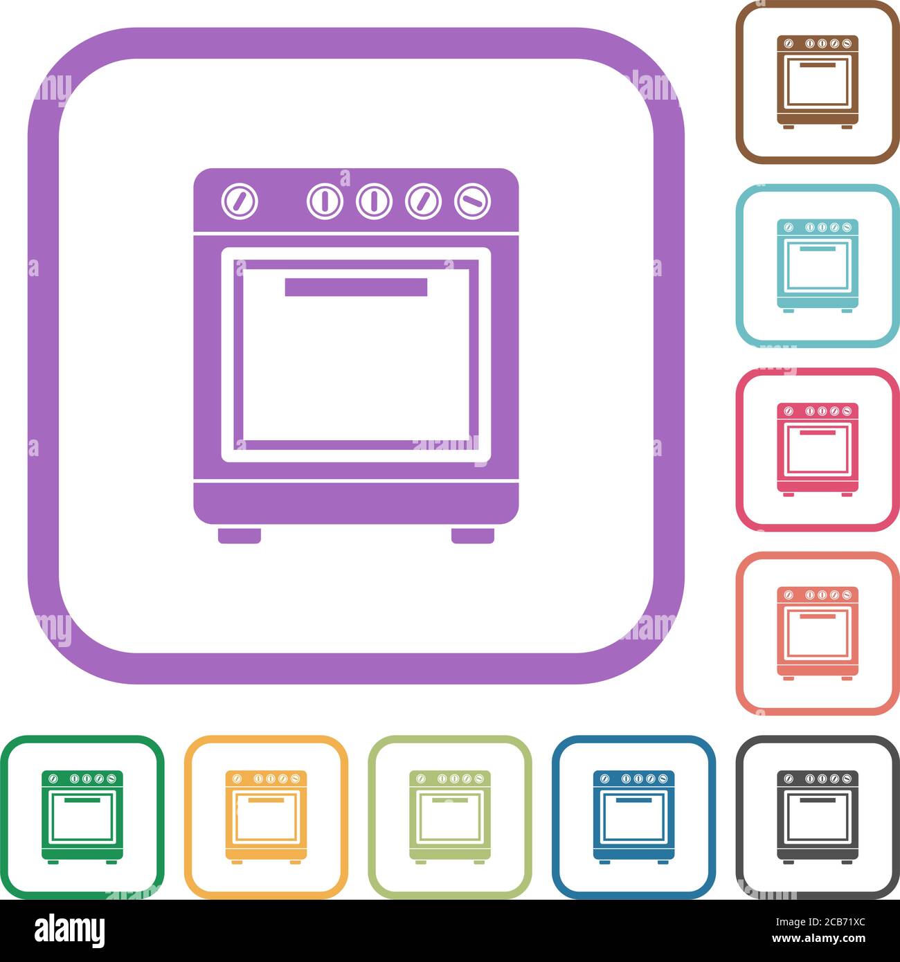 Oven simple icons in color rounded square frames on white background ...