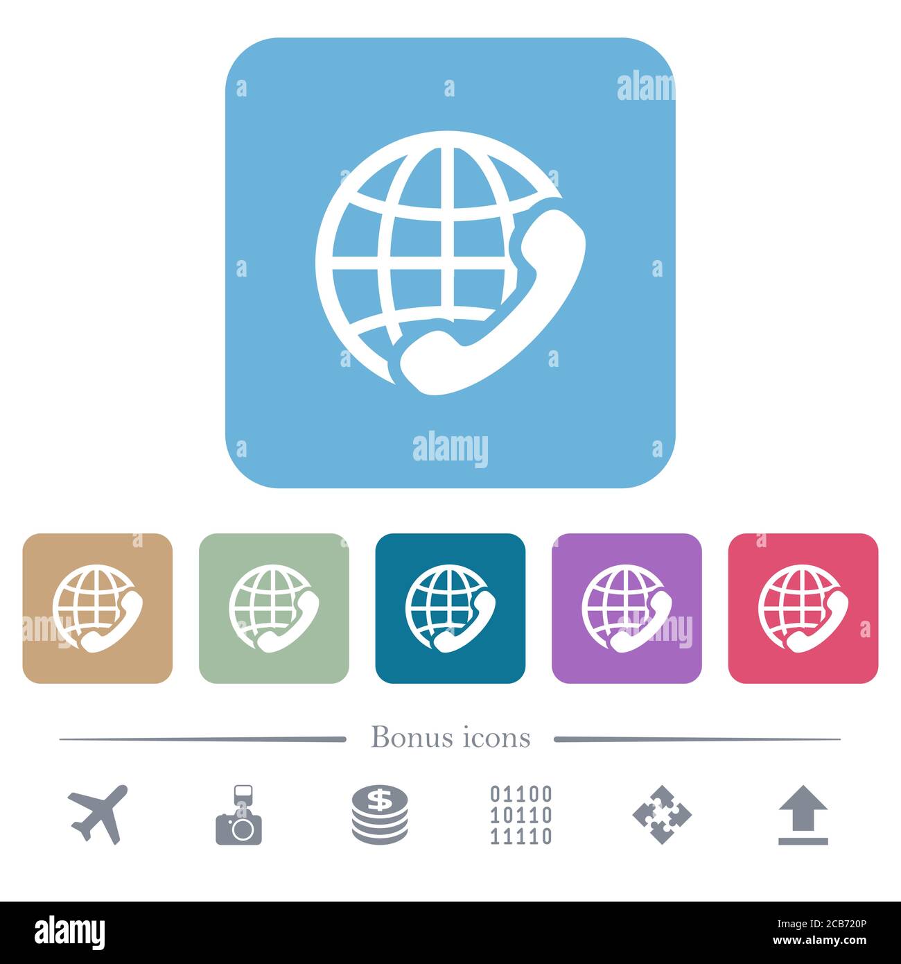 International call white flat icons on color rounded square backgrounds ...