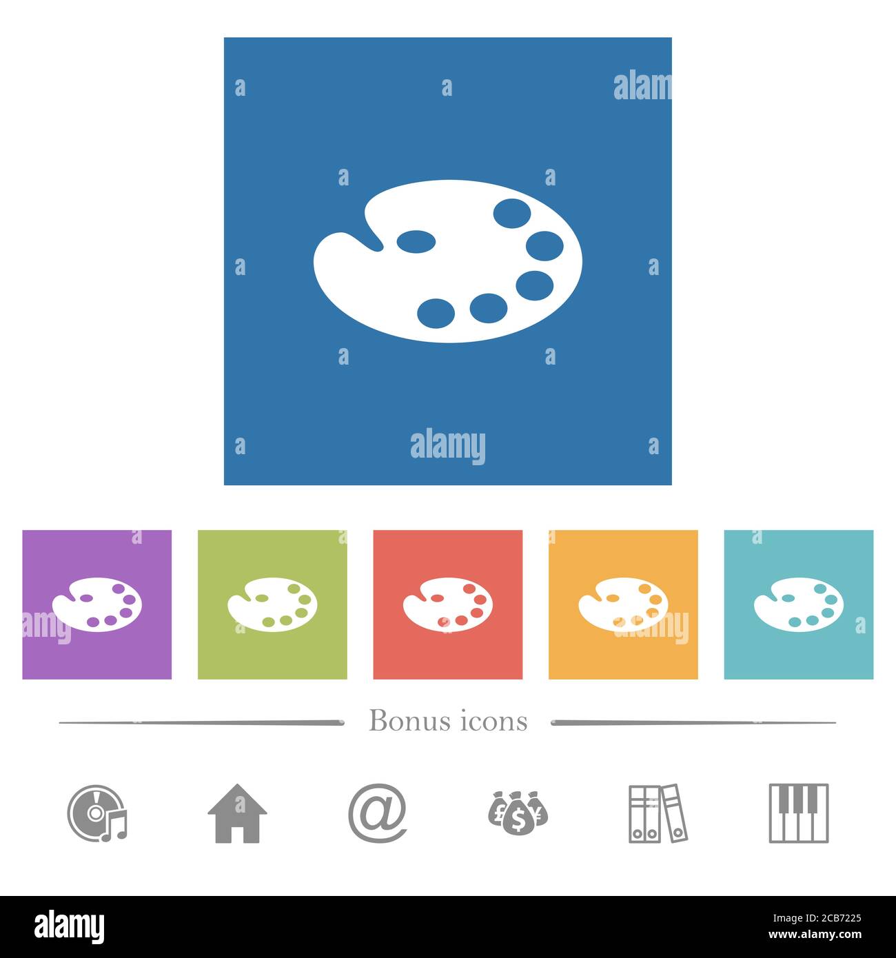 Color palette flat white icons in square backgrounds. 6 bonus icons ...