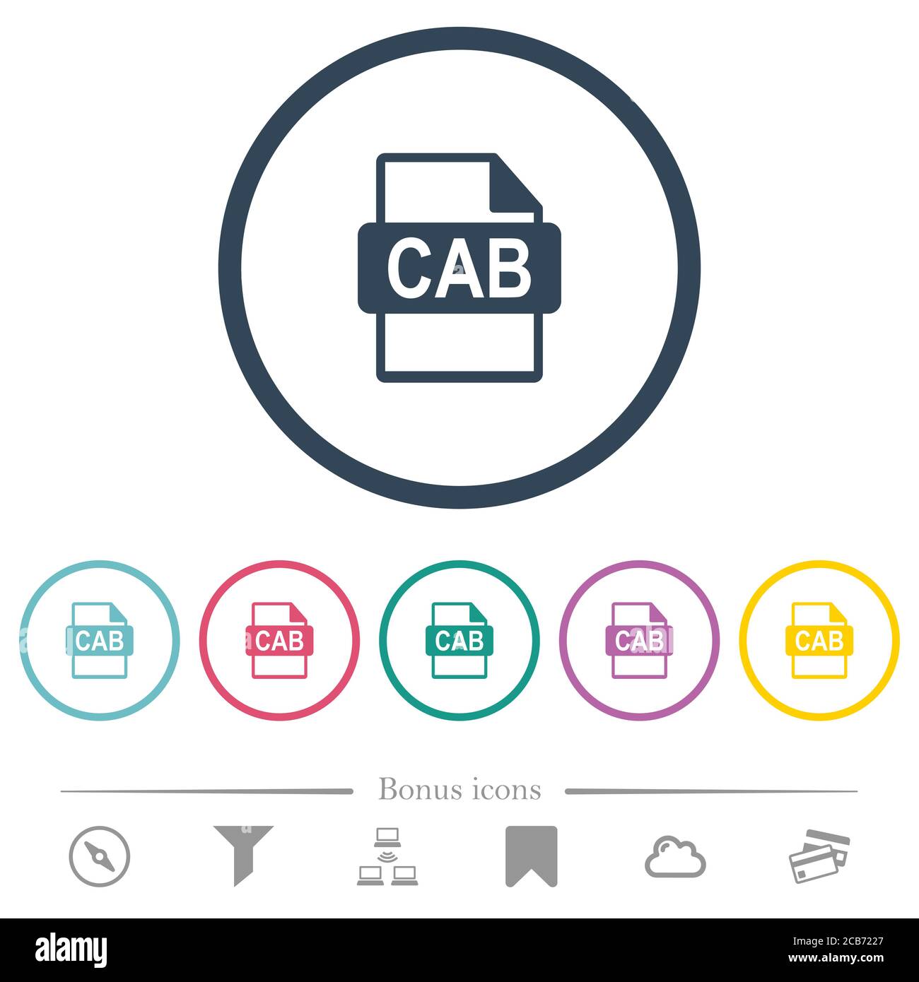 CAB file format flat color icons in round outlines. 6 bonus icons ...