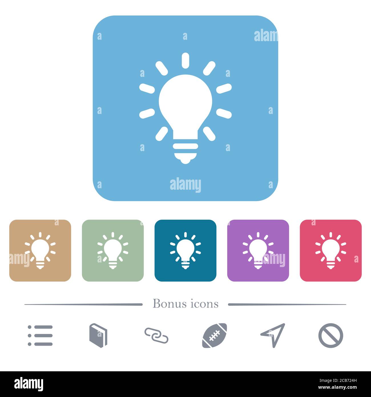 Lighting bulb white flat icons on color rounded square backgrounds. 6 ...