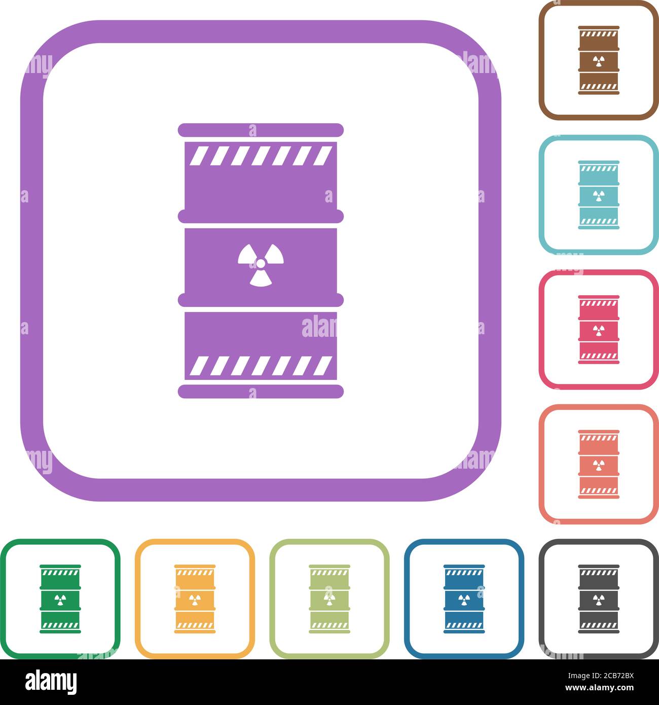 Radioactive waste simple icons in color rounded square frames on white ...