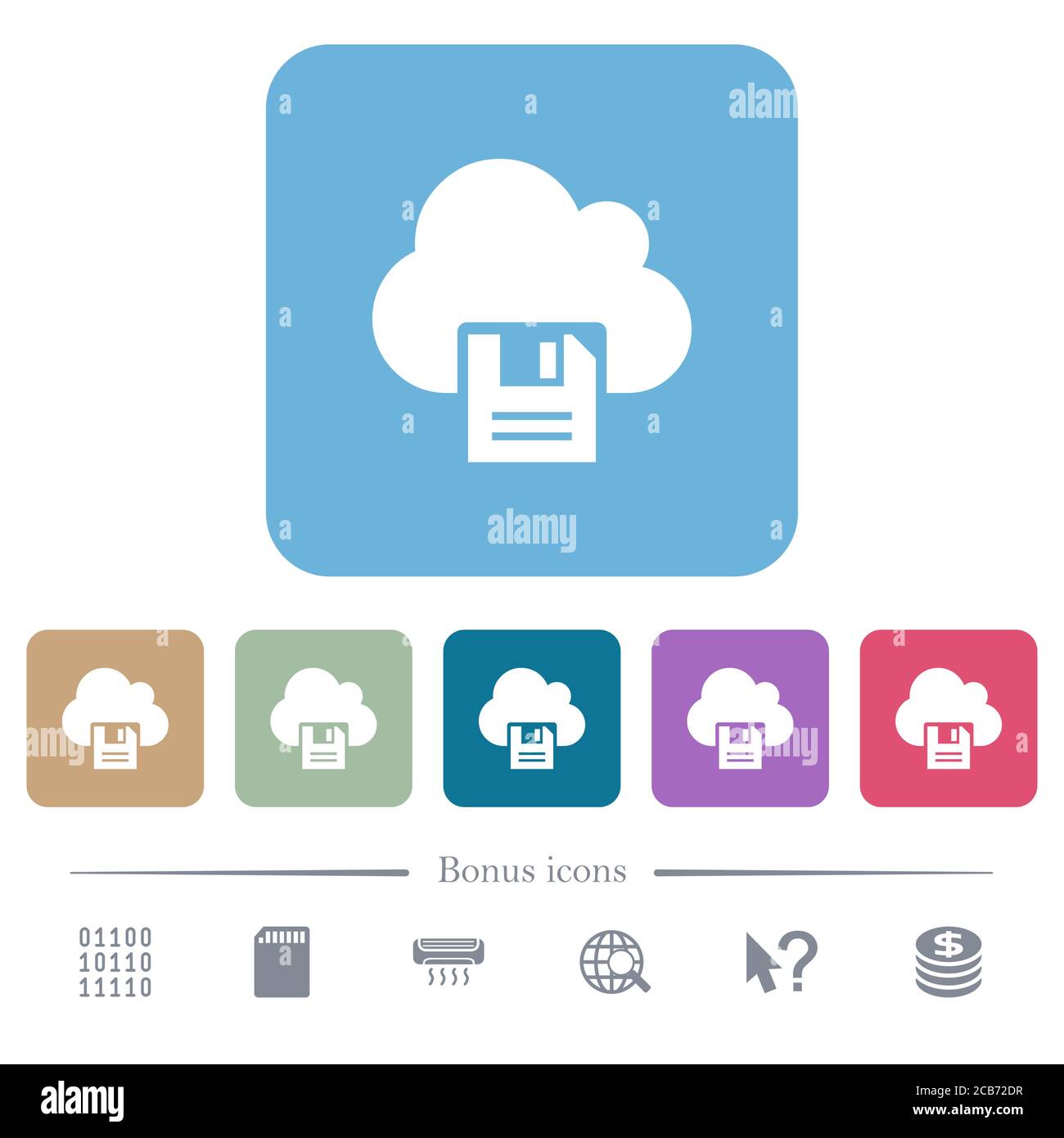 Cloud storage white flat icons on color rounded square backgrounds. 6 ...