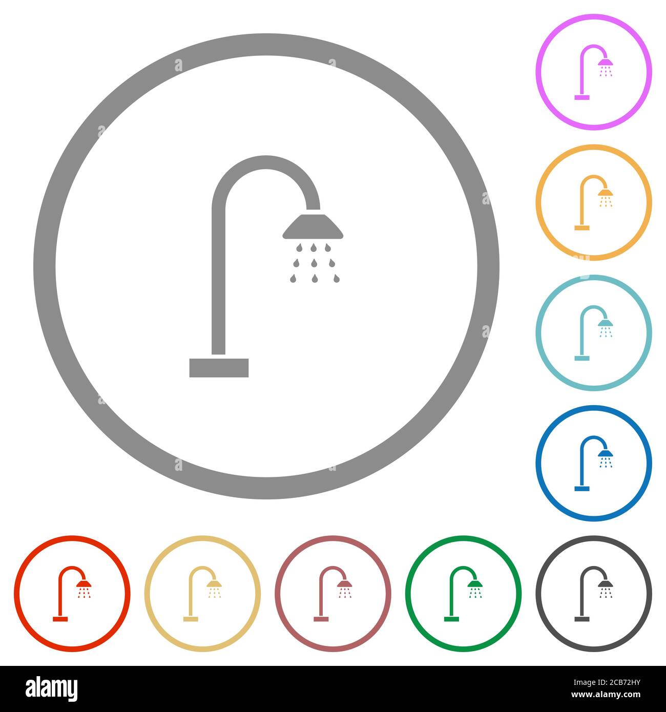 Shower flat color icons in round outlines on white background Stock ...