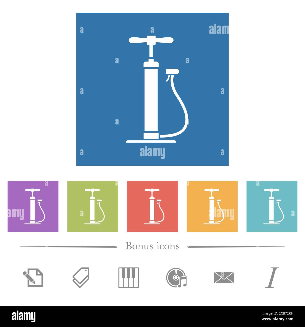 Air pump flat white icons in square backgrounds. 6 bonus icons included ...