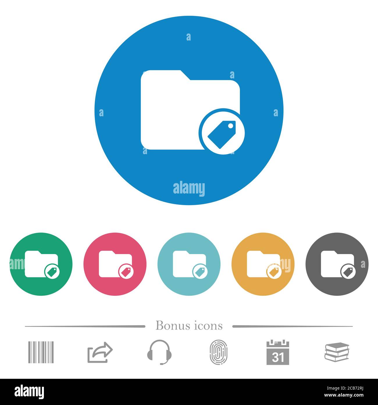 Tagging directory flat white icons on round color backgrounds. 6 bonus ...