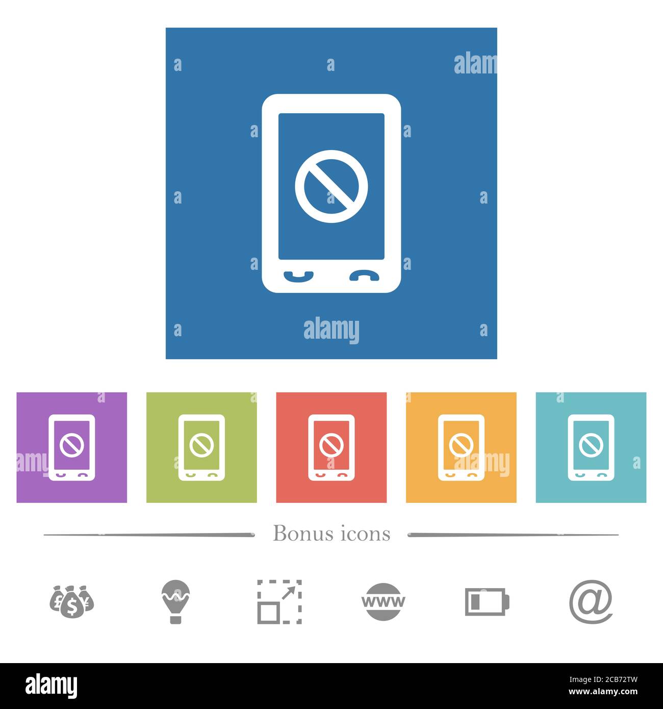 Mobile disabled flat white icons in square backgrounds. 6 bonus icons ...