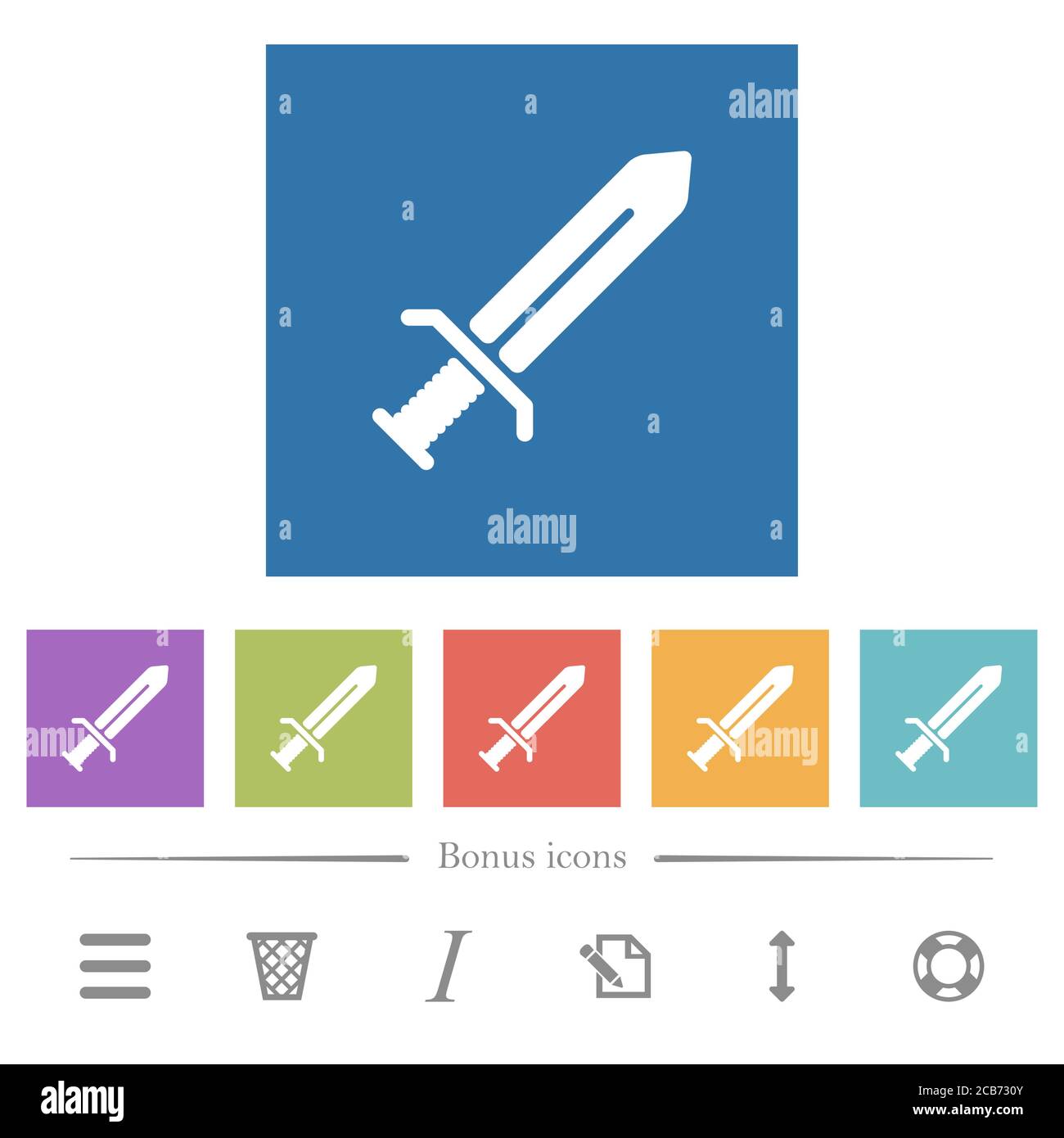 Sword flat white icons in square backgrounds. 6 bonus icons included ...