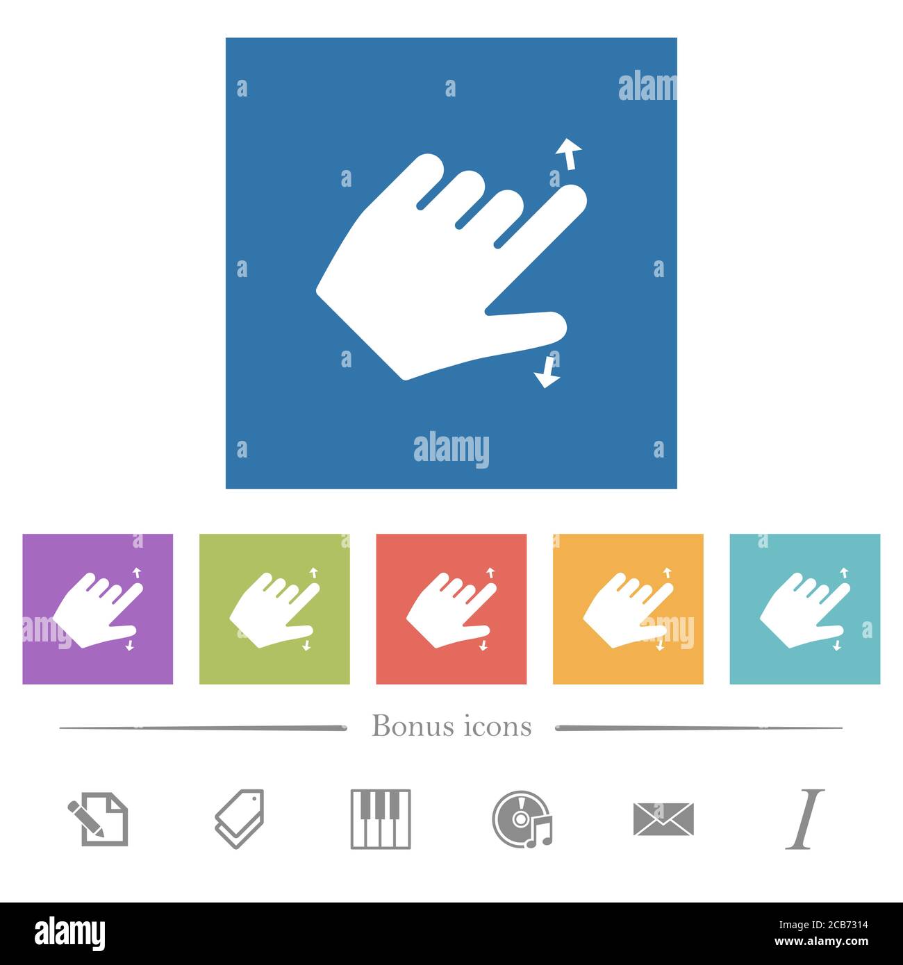 Left handed pinch open gesture flat white icons in square backgrounds ...