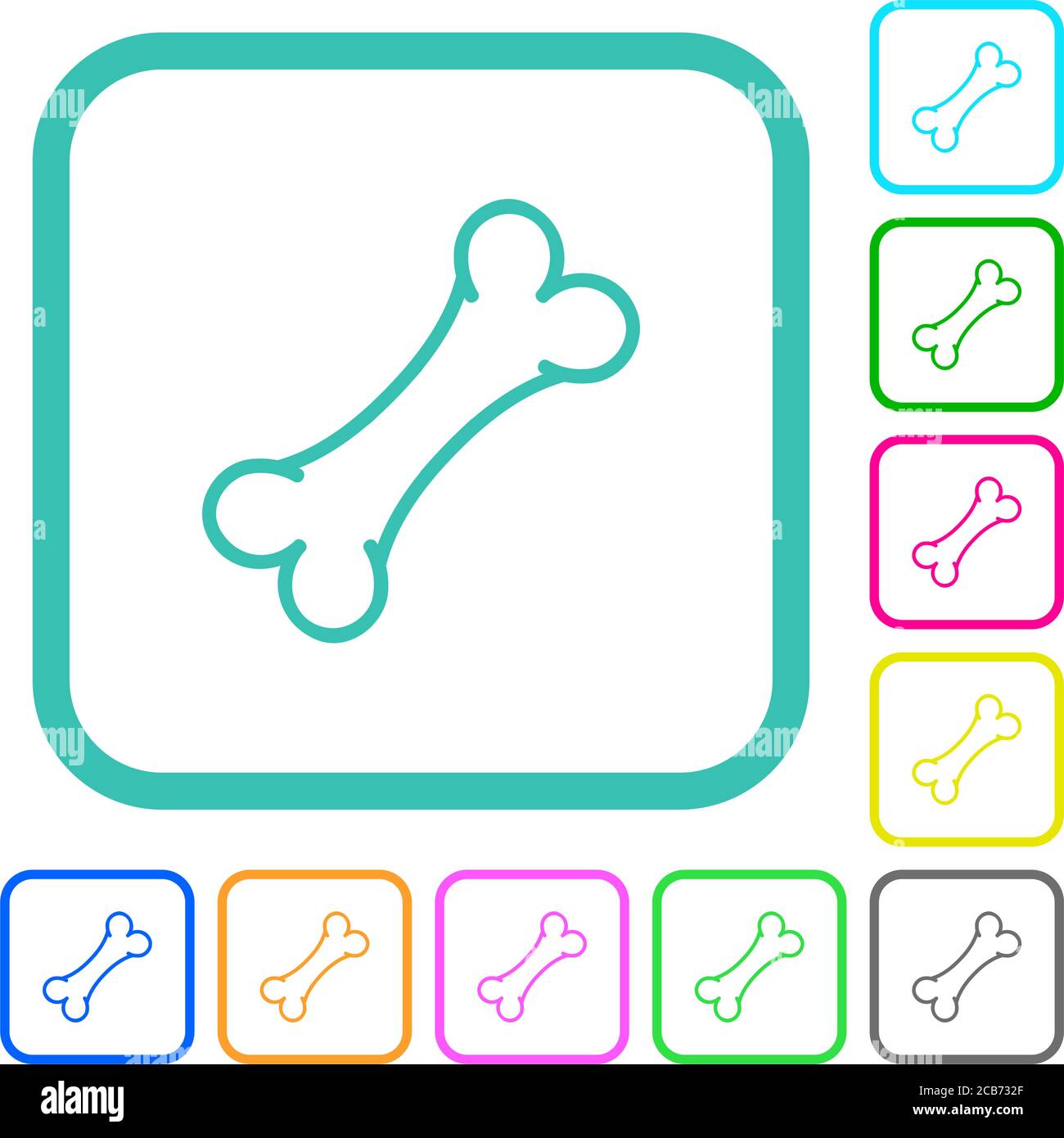 Single bone vivid colored flat icons in curved borders on white ...