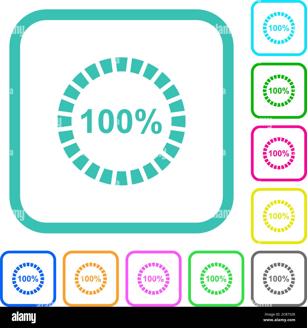 100 percent loaded vivid colored flat icons in curved borders on white ...