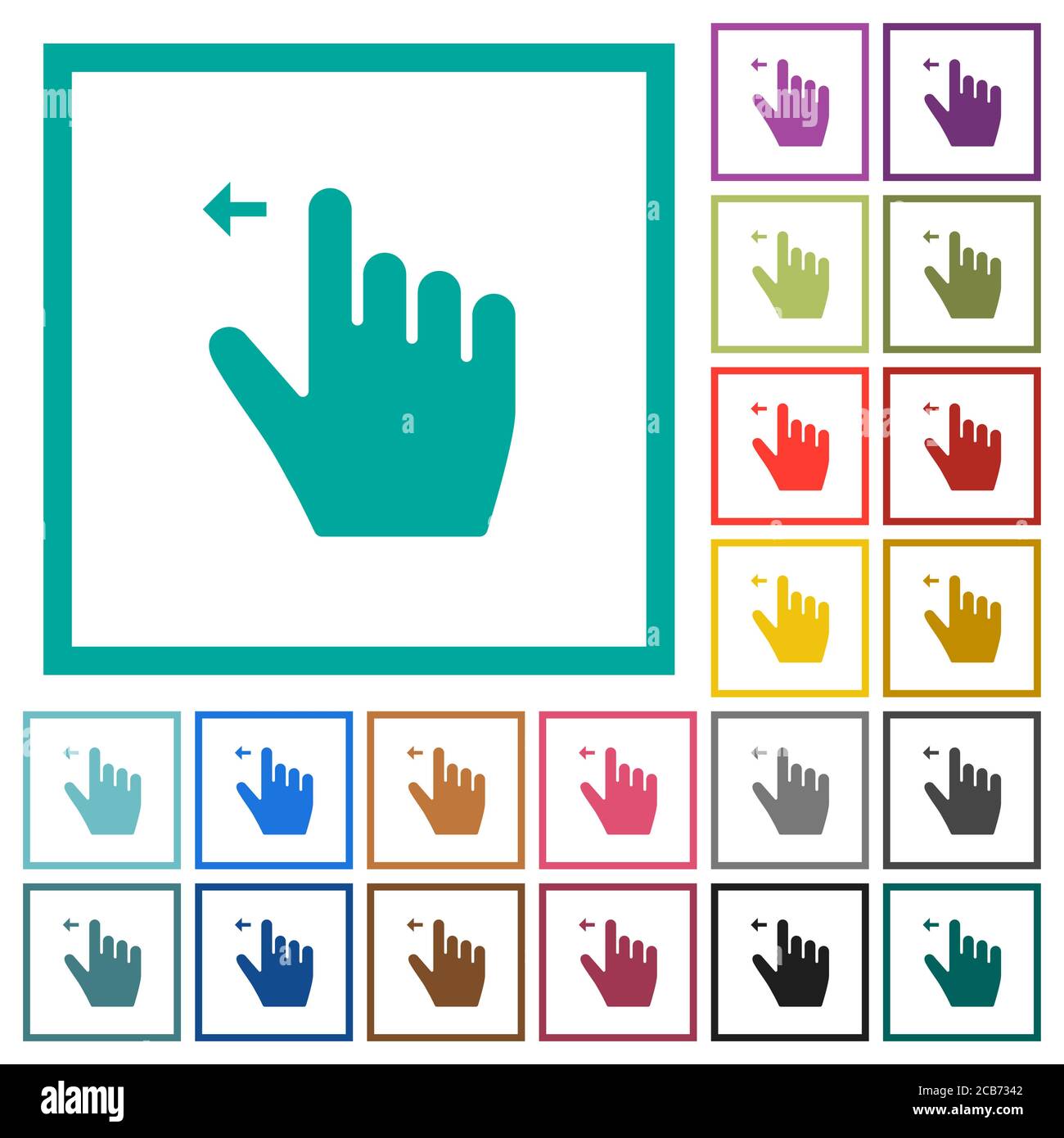 Right handed move left gesture flat color icons with quadrant frames on white background Stock ...