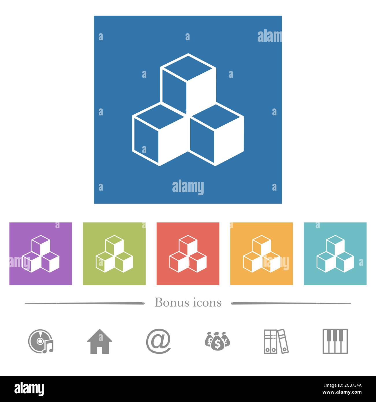Cubes flat white icons in square backgrounds. 6 bonus icons included ...
