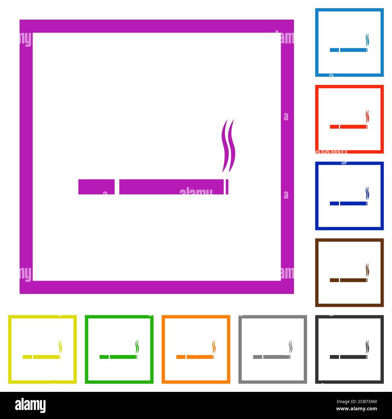 Cigarette flat color icons in square frames on white background Stock ...