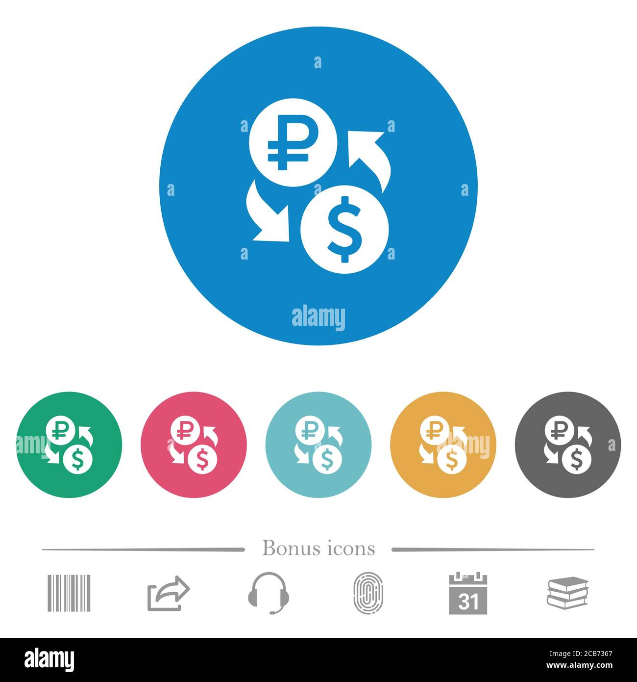 Ruble Dollar money exchange flat white icons on round color backgrounds ...