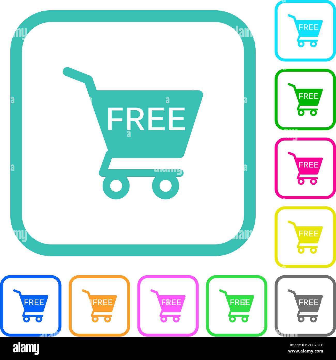 Free shopping cart vivid colored flat icons in curved borders on white ...