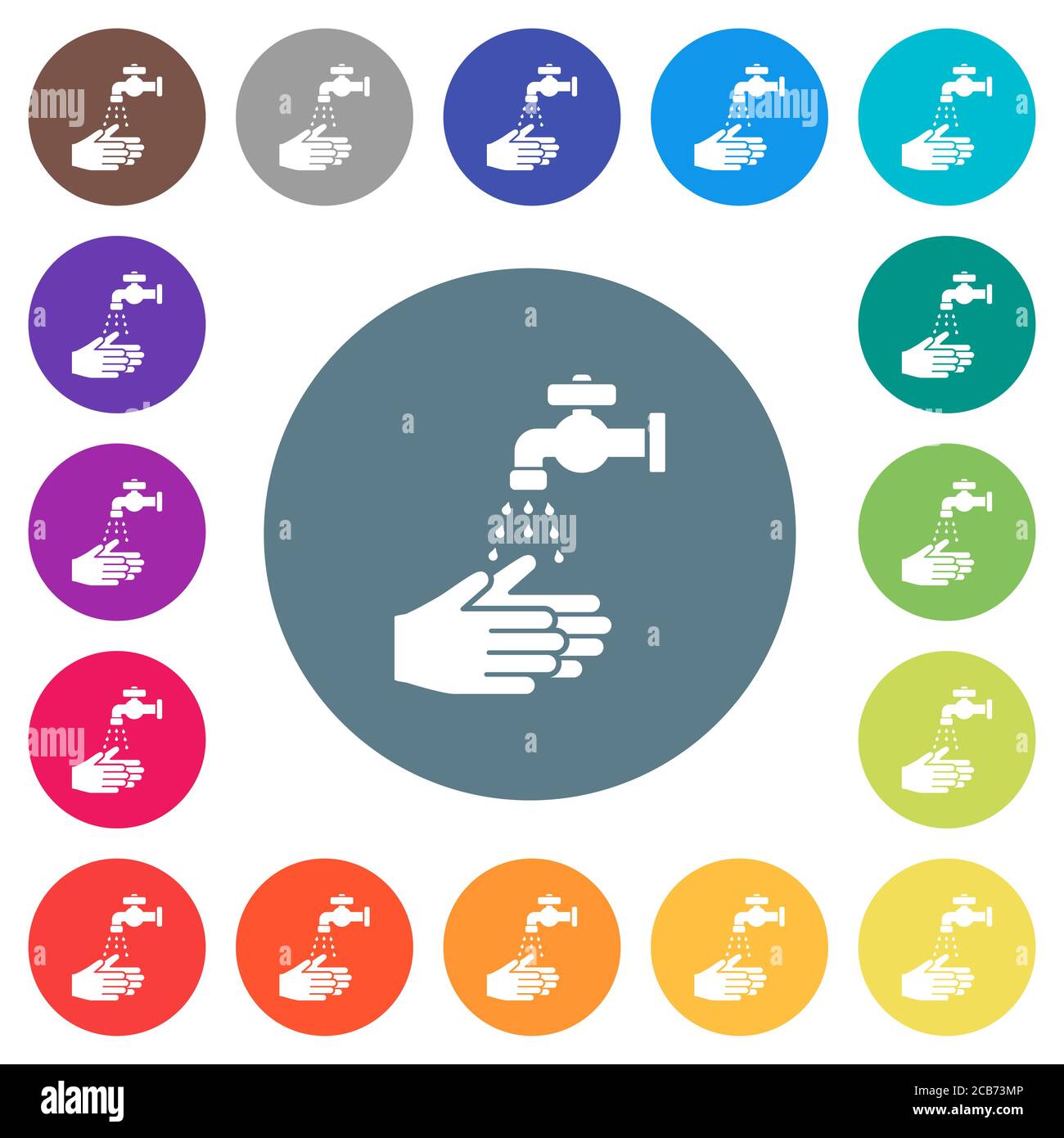 Hand washing flat white icons on round color backgrounds. 17 background ...