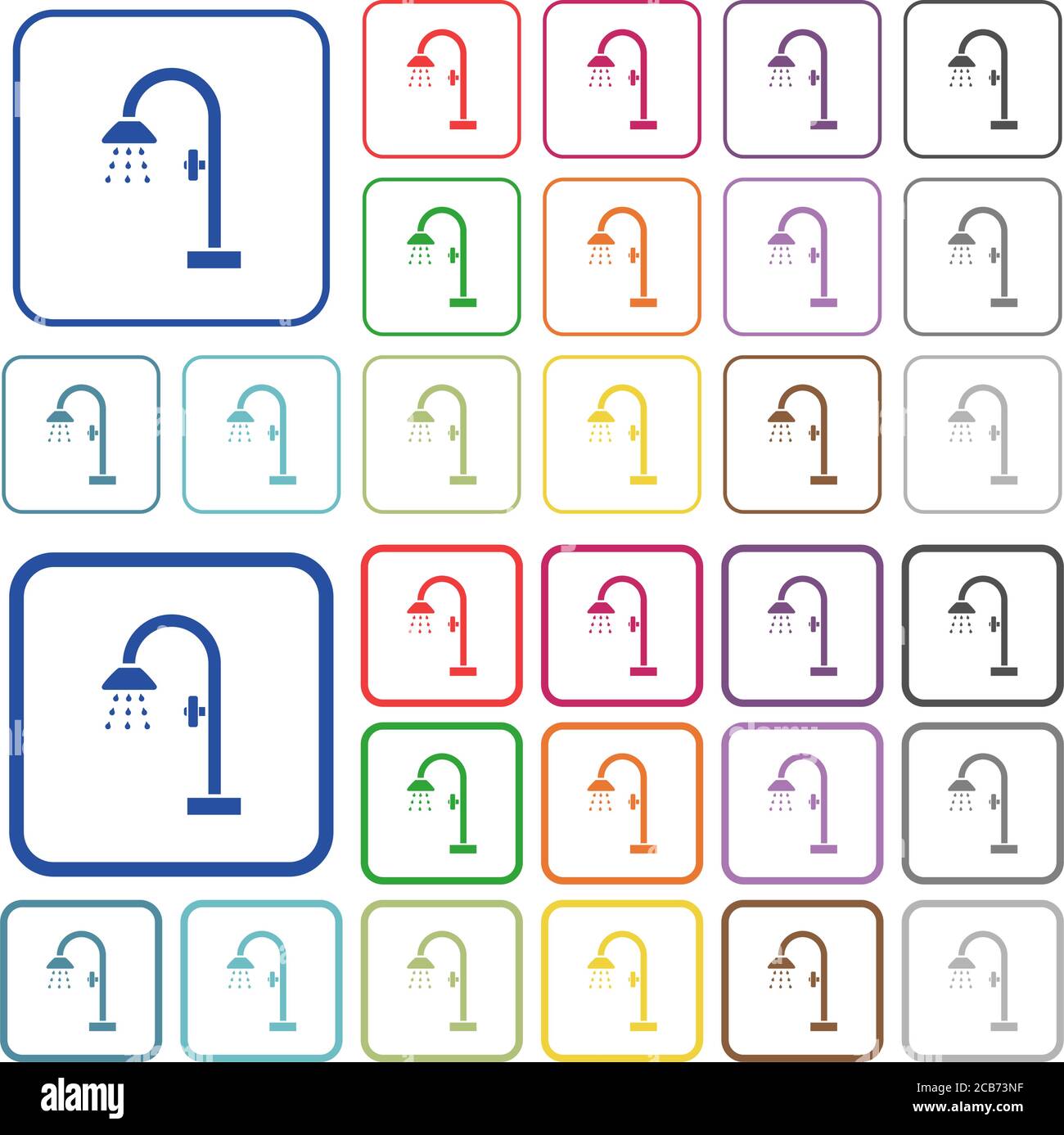 Shower color flat icons in rounded square frames. Thin and thick ...