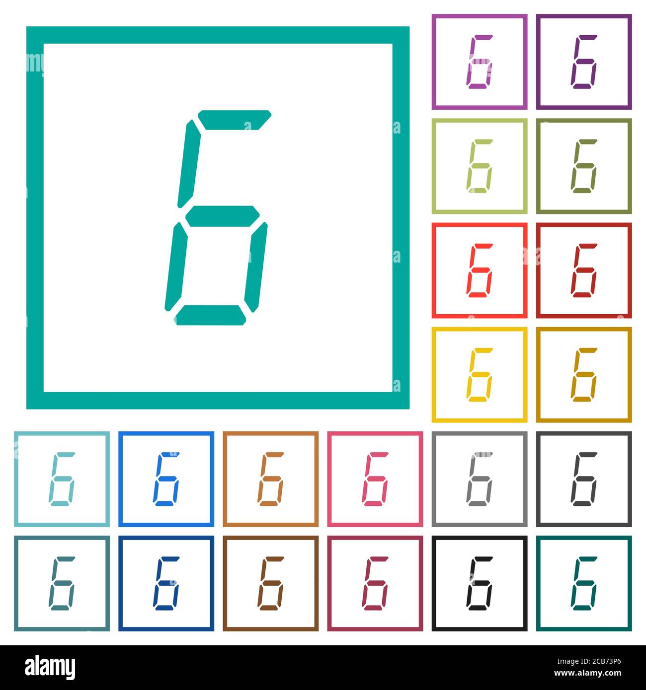 digital number six of seven segment type flat color icons with quadrant ...