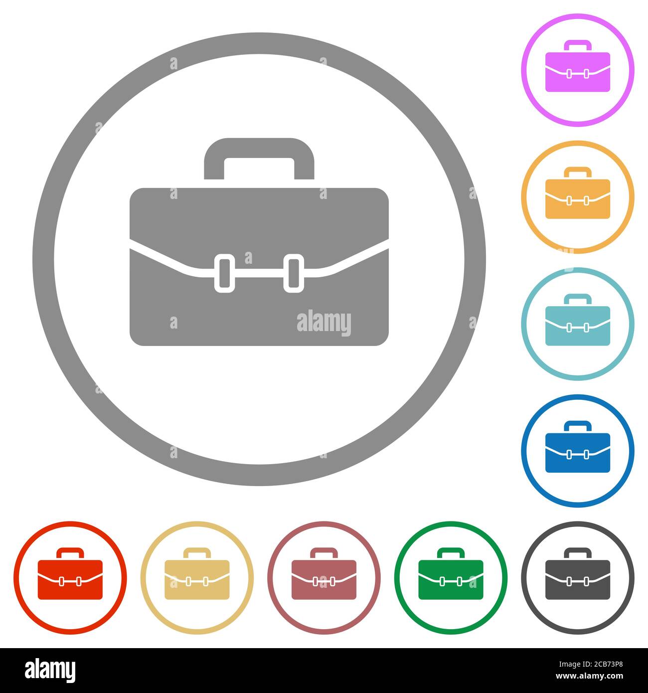 Satchel with two buckles flat color icons in round outlines on white ...