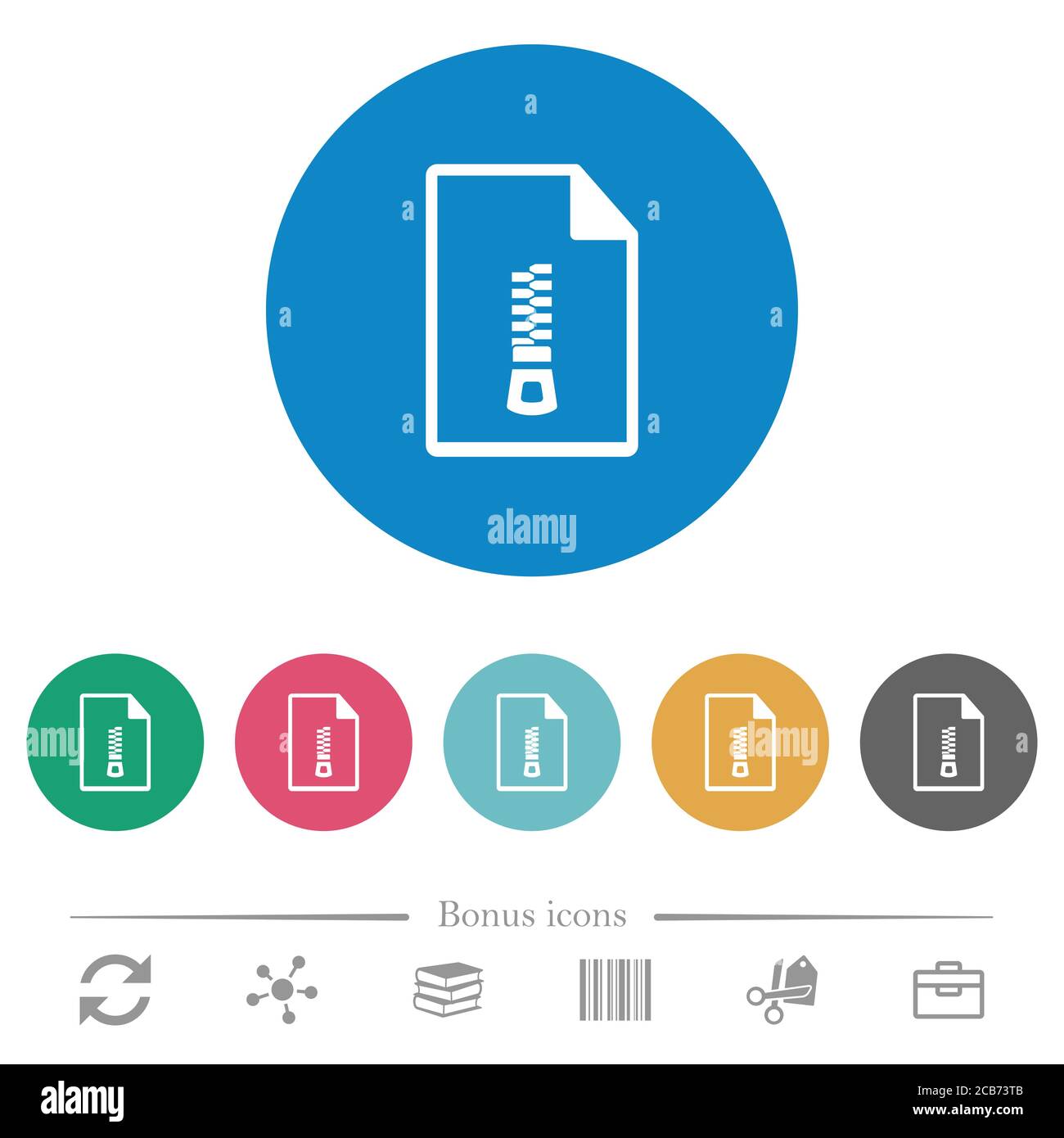 Compressed document flat white icons on round color backgrounds. 6 ...