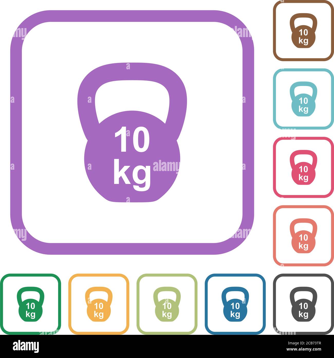 Kettlebel 10 Kg simple icons in color rounded square frames on white ...