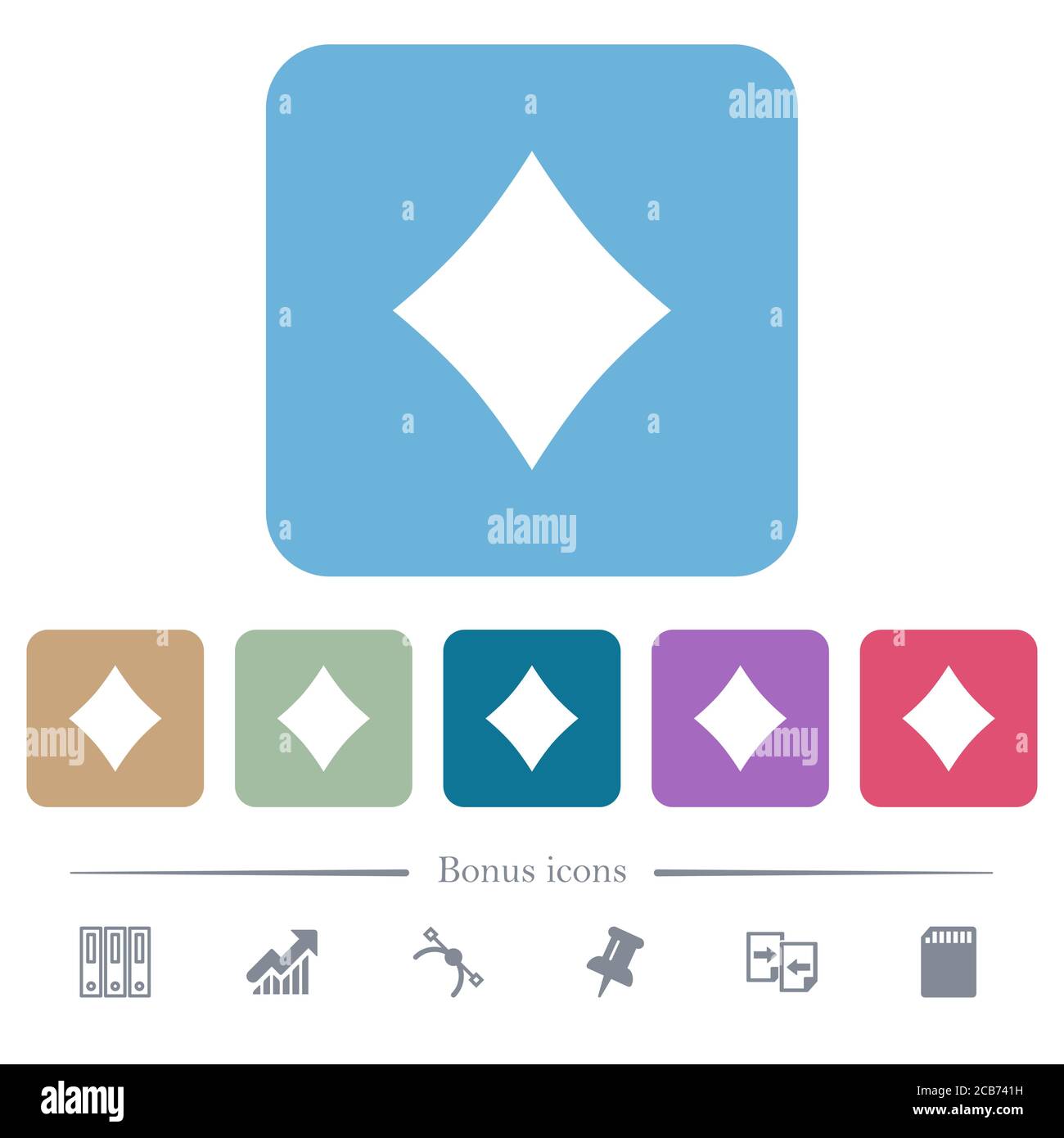 Diamond card symbol white flat icons on color rounded square ...
