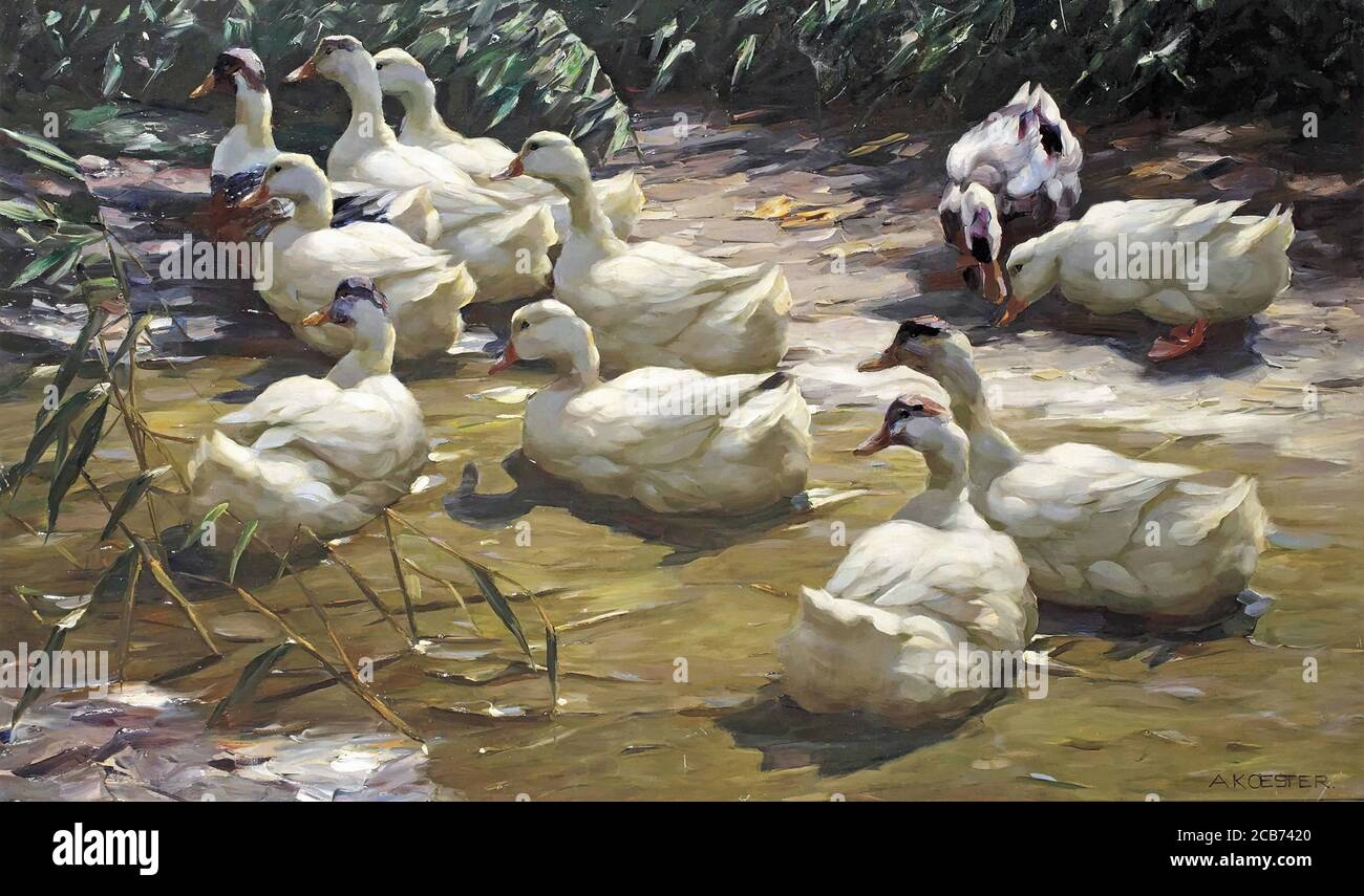 Koester Alexander - Eight Ducks on the River Bank 2 - German School ...