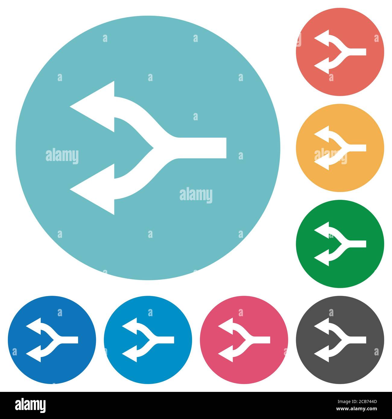 Split arrows left flat white icons on round color backgrounds Stock ...