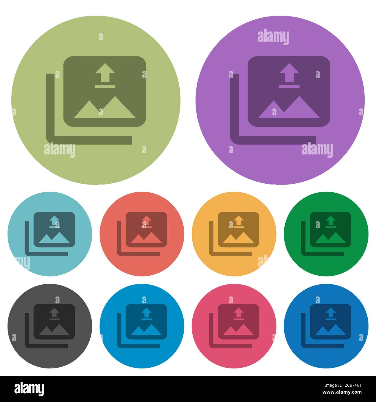Upload multiple images darker flat icons on color round background ...