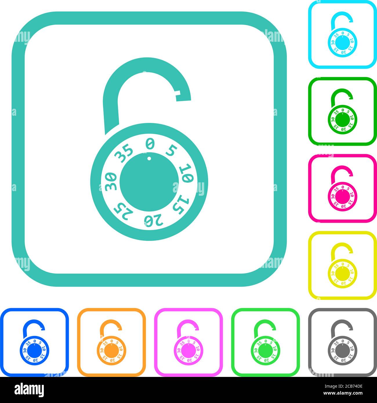 Unlocked round combination lock vivid colored flat icons in curved ...